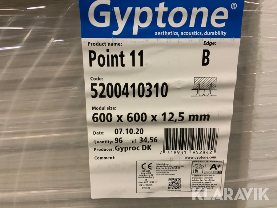 Akustikskiva Gyptone point Gyproc, Nässjö, Klaravik auktio