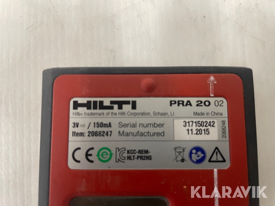 Planlaser inkl mottagare Hilti PRE 3 + PRA 20, Svalöv, Klara