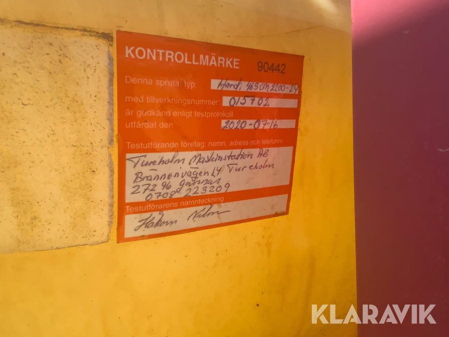 Växtskyddsspruta Hardi Commander 2200/20, Sjöbo, Klaravik au