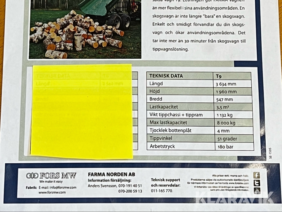 Tippchassi Farma T6/T9/FTB9, Örkelljunga, Klaravik auktioner