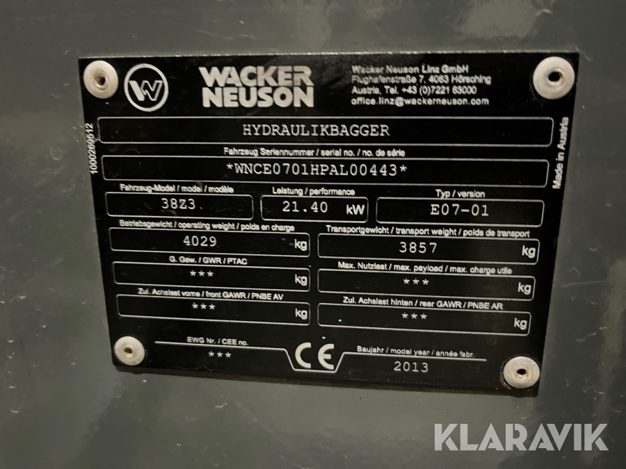 Grävmaskin Wacker Neuson 38Z3, Motala,