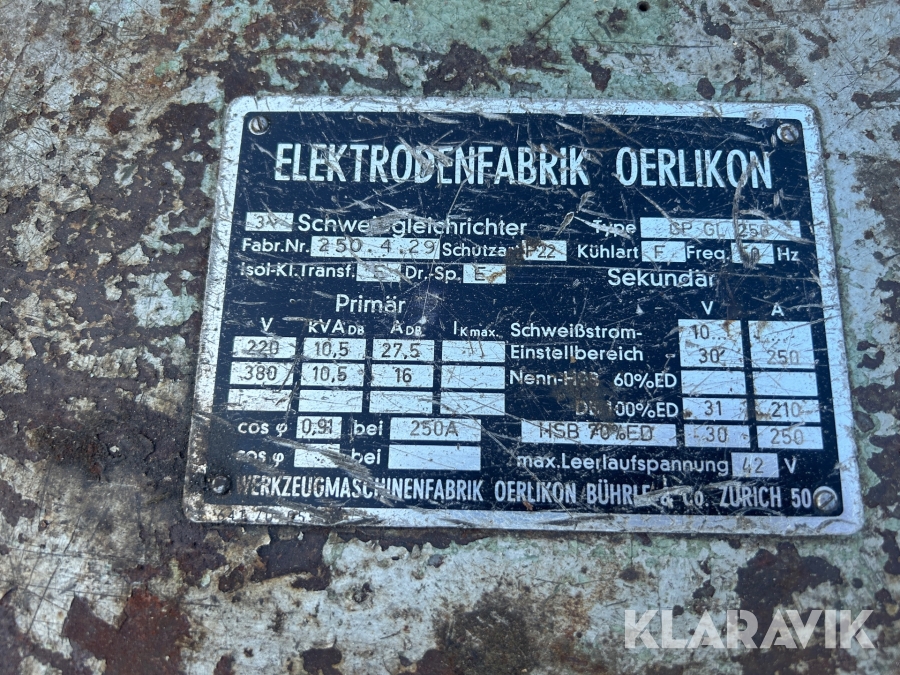 Aluminiumsvets Elektrofabriken Oerlikon CP GL250, Enköping,