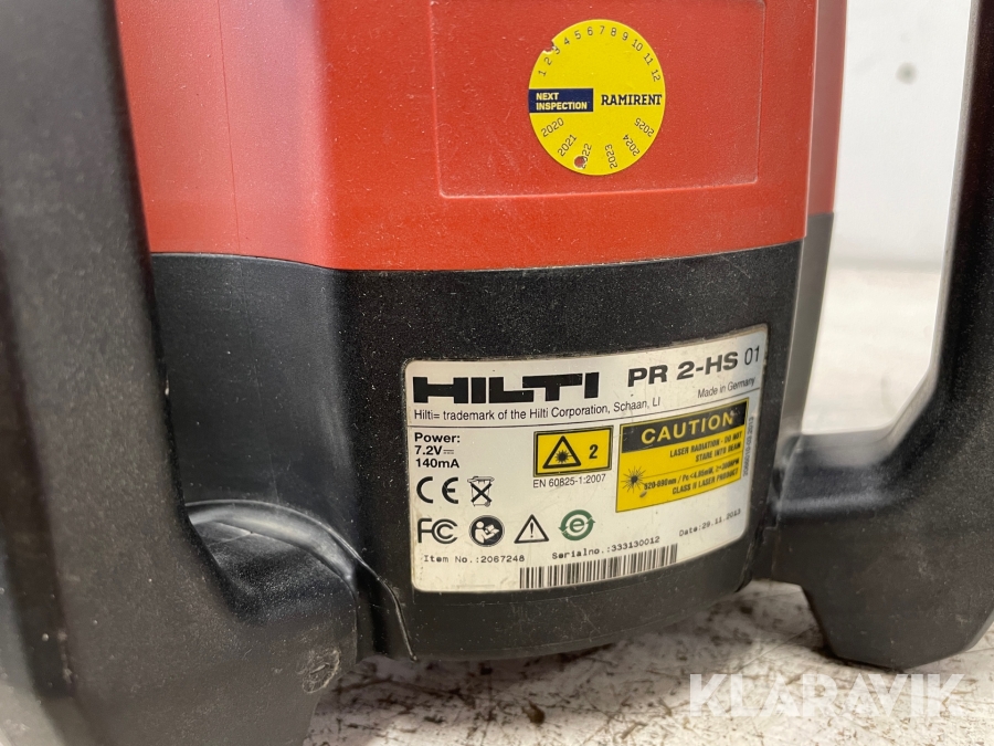 Planlaser och mottagare Hilti PR2-HS, PRA20, Svalöv, Klarav