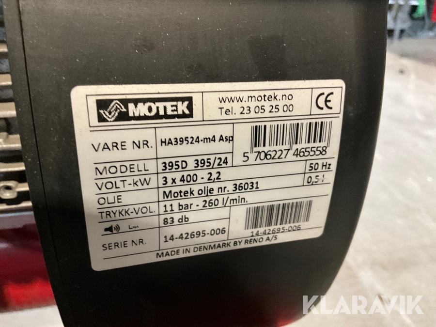 Kompressor Motek 395D, Umeå, Klaravik auktioner