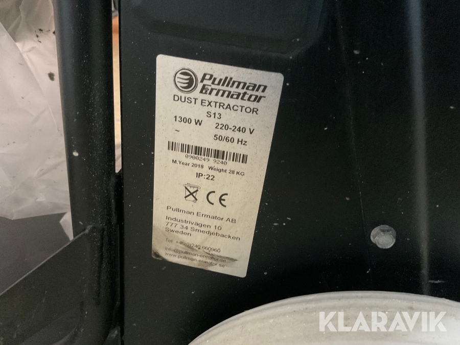 Stoftavskiljare Pullman Ermator S 13, Jönköping, Klaravik au