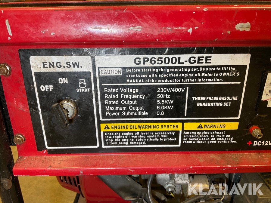 Elverk Glendale GP6500L-GEE, Ljusdal, Klaravik auktioner