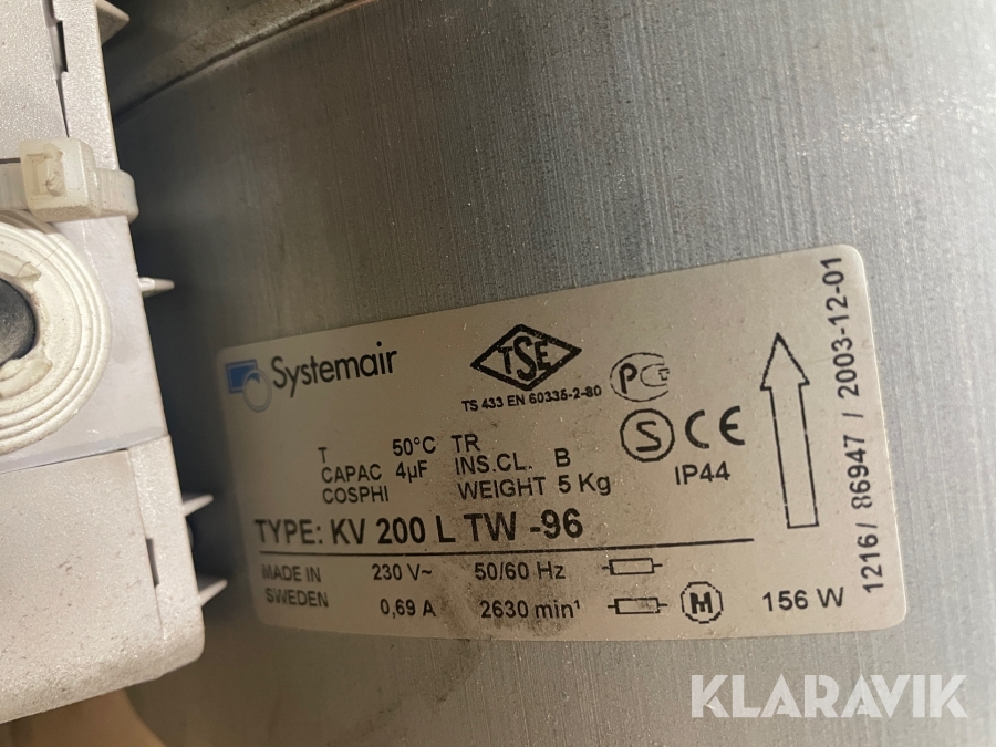 Kanalfläkt Systemair KV 200L TW-96, Lidköping, Klaravik au