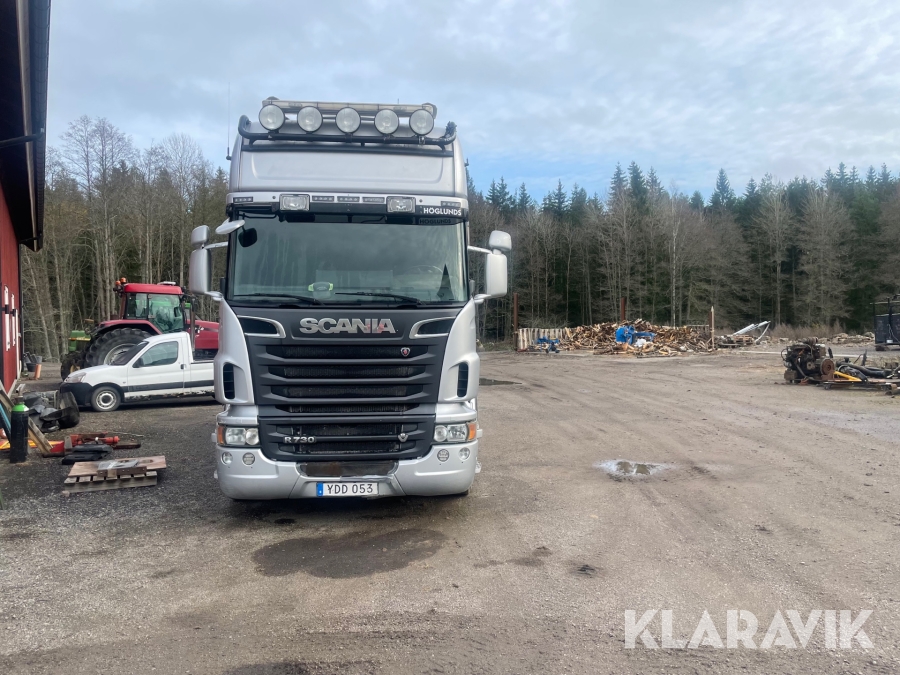 Timmerbil med släp & kran Scania R 730 LB6X4HNB, Norrköping,