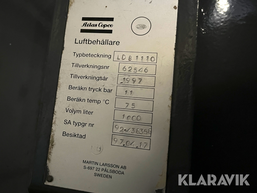 Trycklufts system / kompressor Atlas Copco, Jönköping, Klara
