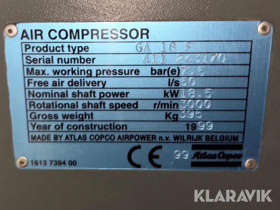 Trycklufts system / kompressor Atlas Copco, Jönköping, Klara