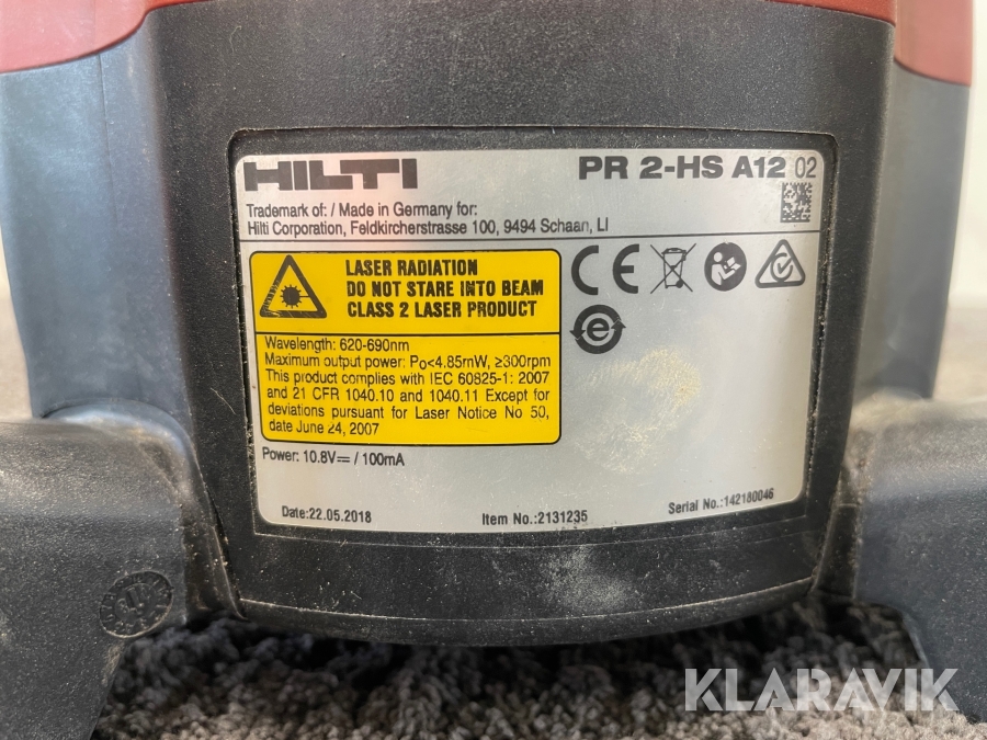 Planlaser med lasermottagare Hilti PR2-HS, PRA20, Svalöv, Kl