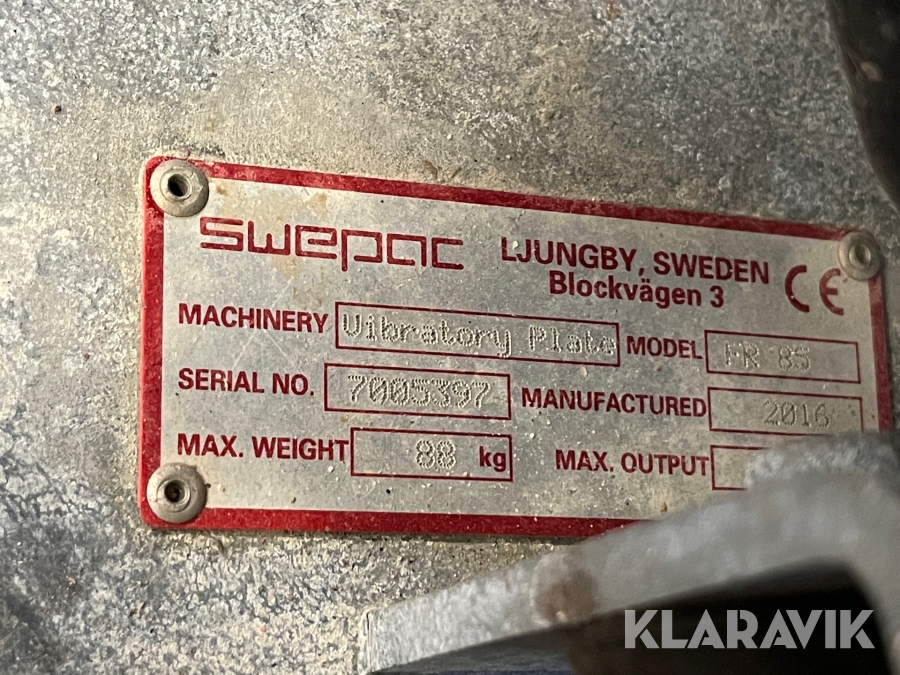 Markvibrator Swepac FR85, Haninge, Klaravik auktioner
