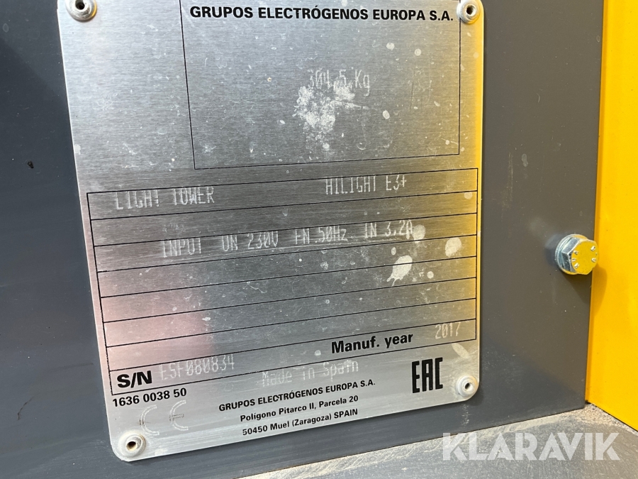 Belysningsmaster 2st Atlas Copco HiLight E3+ 4x160W, Eskilst