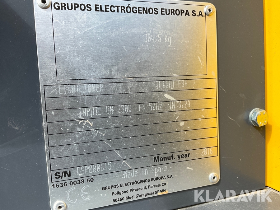 Belysningsmaster 2st Atlas Copco HiLight E3+ 4x160W, Eskilst