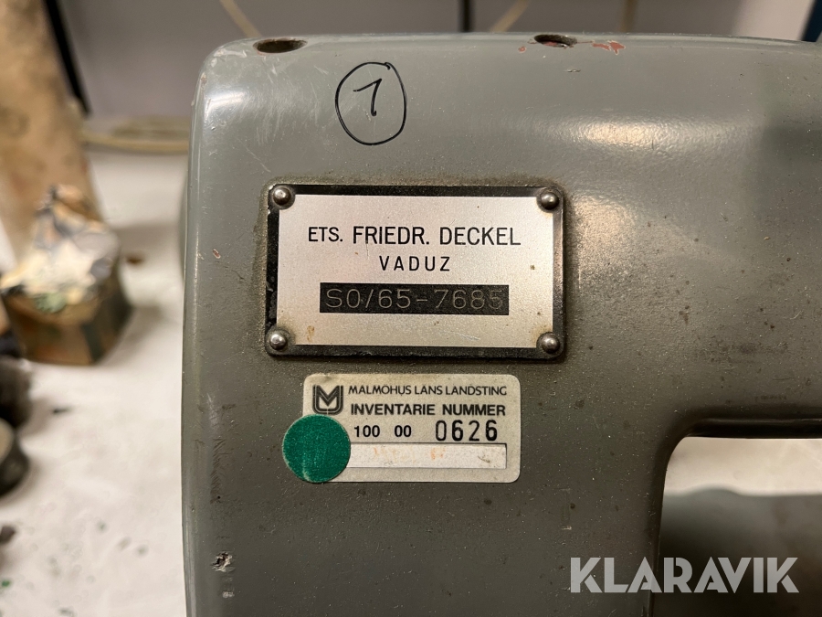 Verktygsslip Friedrich Deckel S0/65-7685, Lund, Klaravik auk