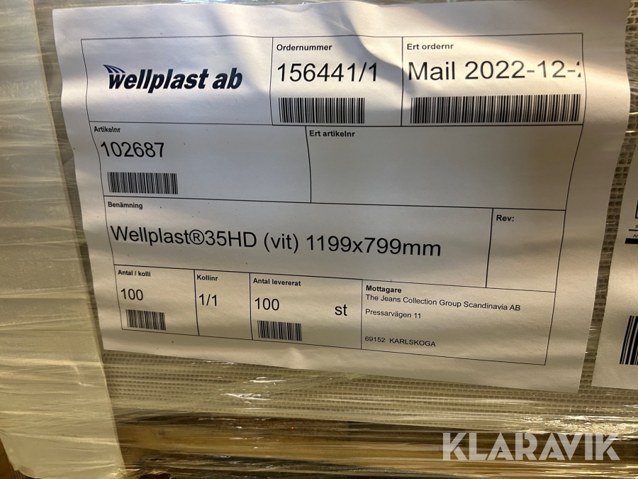 Wellplast/kanalplast vit 1199x799 mm, Karlskoga, Klaravik au