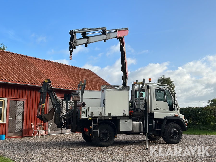 Kranbil Unimog U400, Härryda, Klaravik auktioner