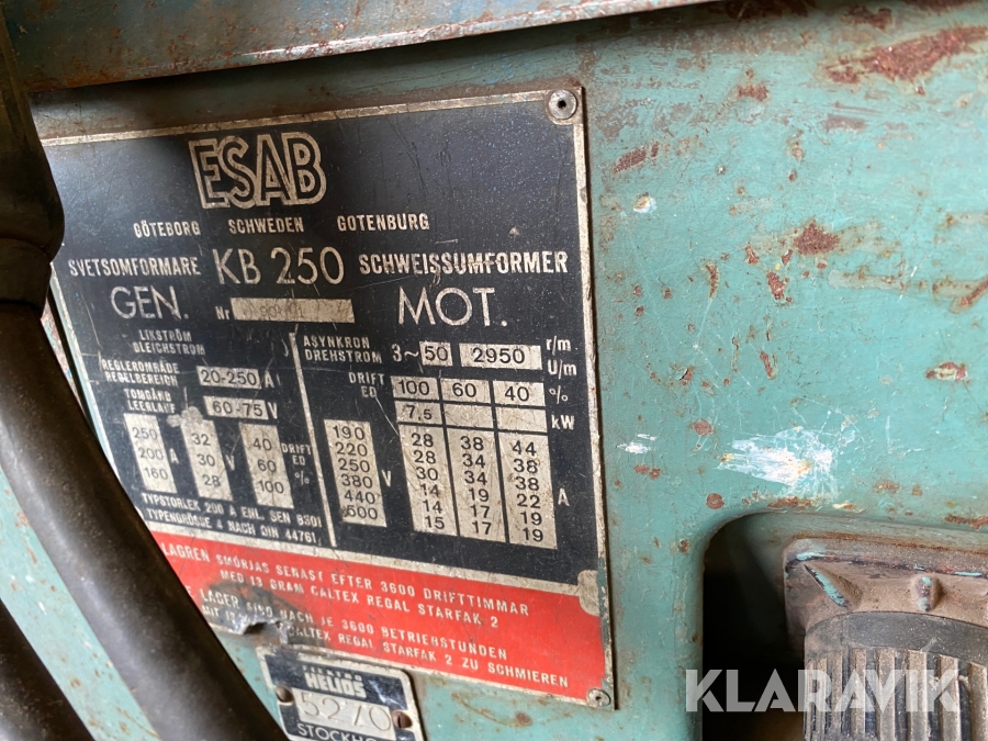 Elsvets Esab KB 250, Arboga, Klaravik auktioner