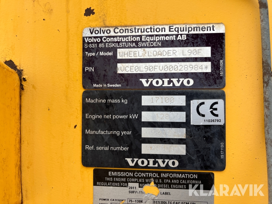 Hjullastare Volvo L90F, Norrköping, Klaravik auktioner