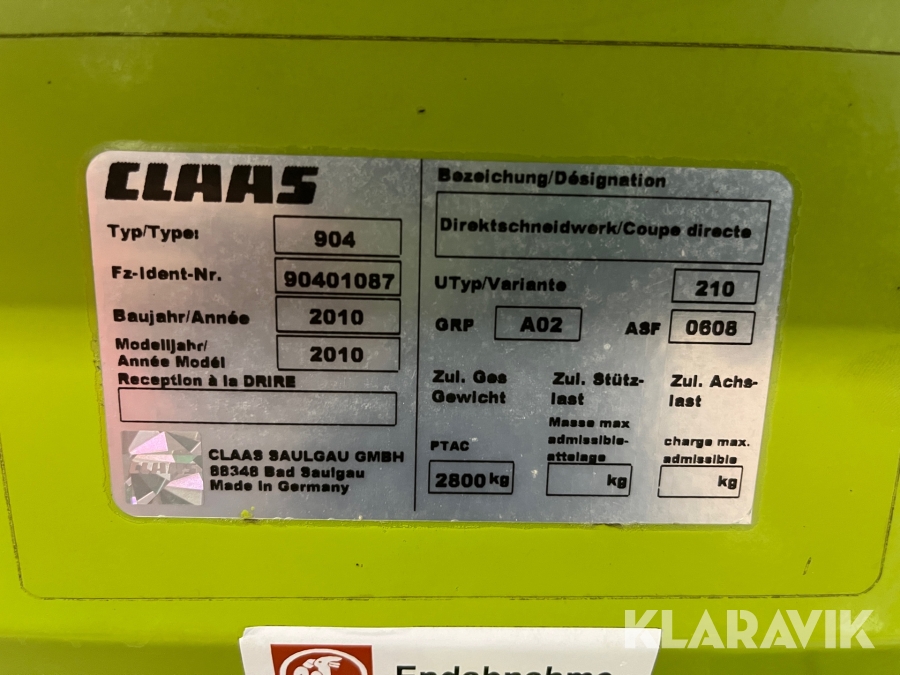 Exakthack Helsädesbord Claas Jaguar Direct Disc 610, Kristia