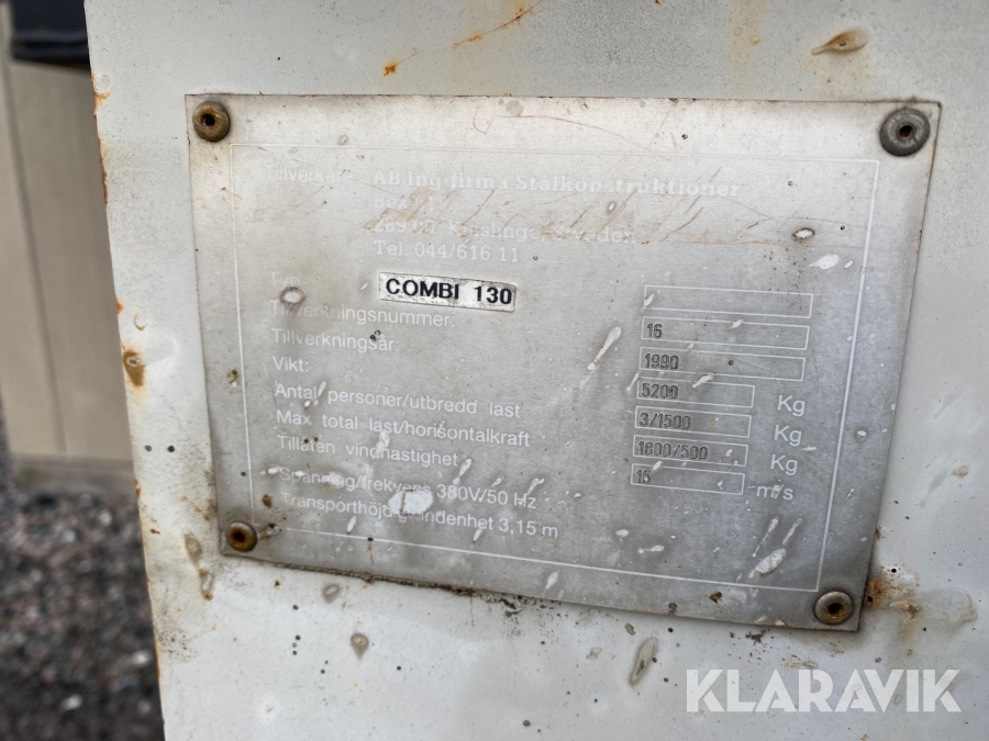 Arbetsplattform Fasadlift Combi 130, Norrköping, Klaravik au