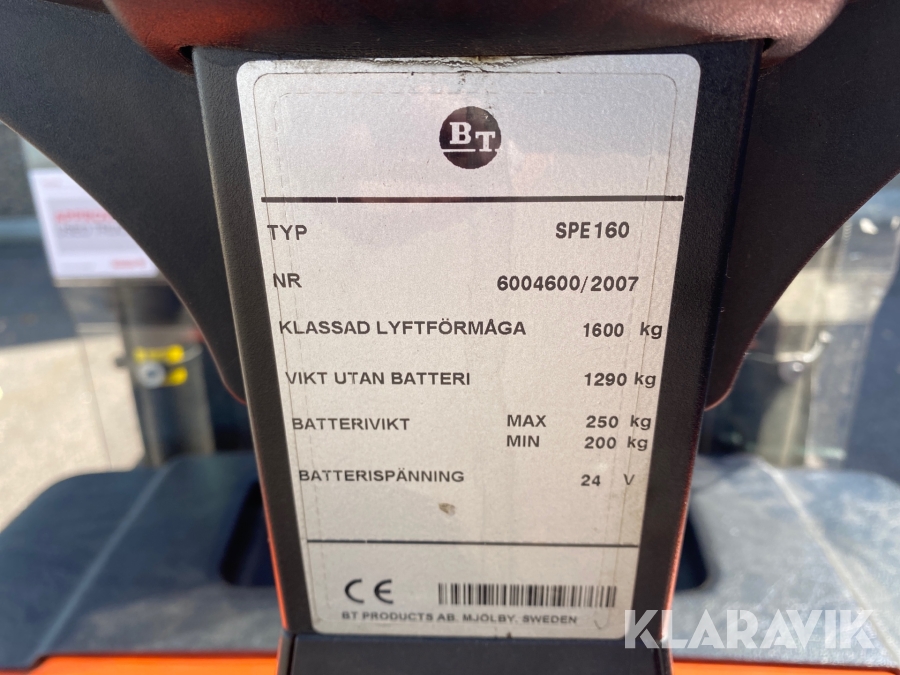 Truck BT SPE160, Helsingborg, Klaravik auktioner