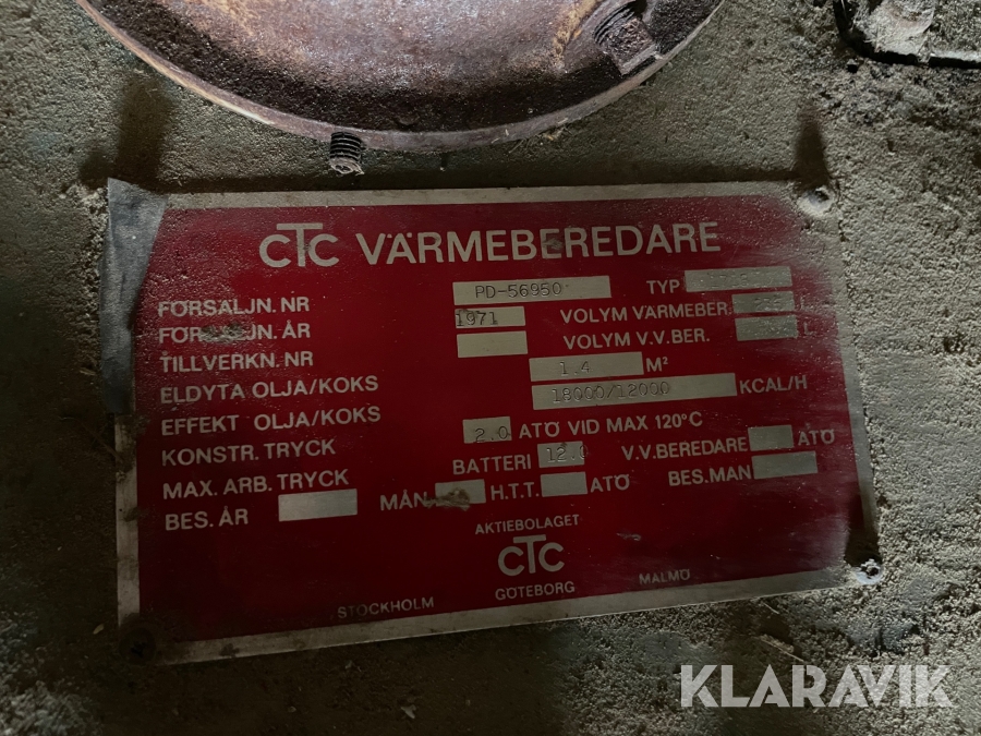 Oljepanna CTC 171B, Åmål, Klaravik auktioner