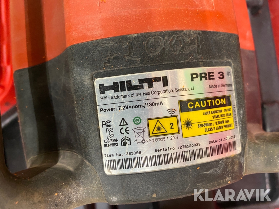 Planlaser Hilti PRE 3, Halmstad, Klaravik auktioner
