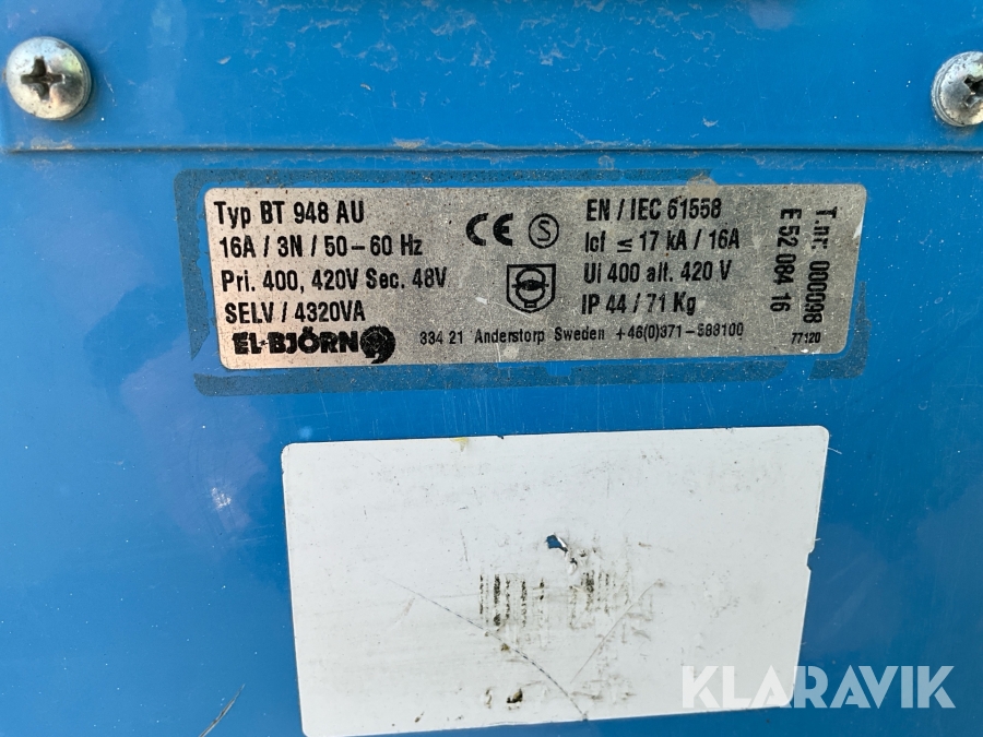 Belysningstransformator El-Björn BT 948 AU, Umeå, Klaravik a