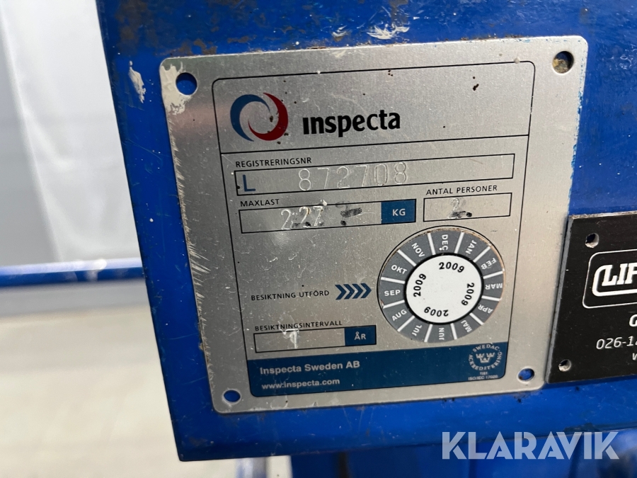 Pelarlift Upright 065400-002, Halmstad, Klaravik auktioner