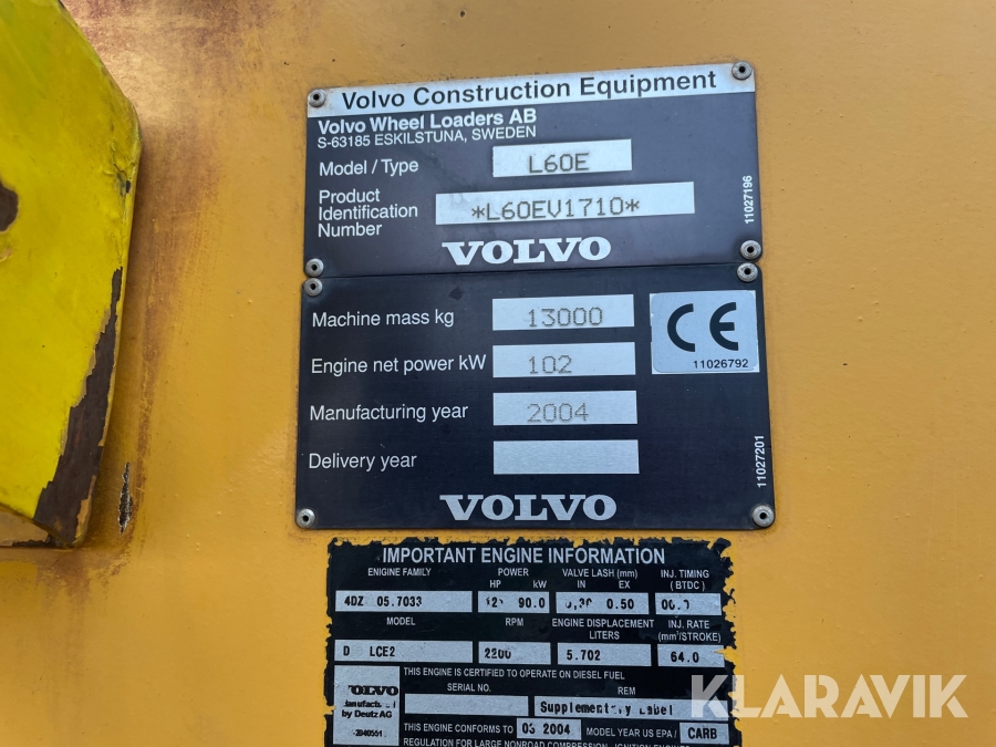 Hjullastare Volvo L60E, Grästorp, Klaravik auktioner