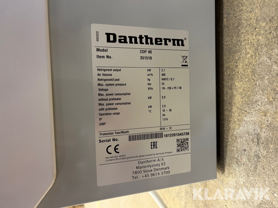 Avfuktare Dantherm CDP 40, Lund, Klaravik auktioner