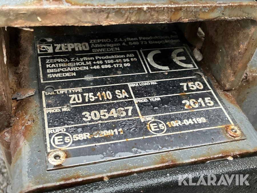 Bakgavellift Zepro ZU 75-110 SA, Alingsås, Klaravik auktione