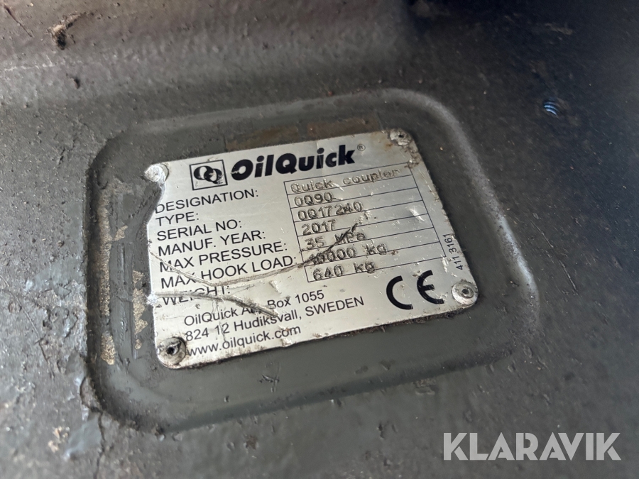 Redskapsfäste OilQuick Oq90, Ånge, Klaravik auktioner