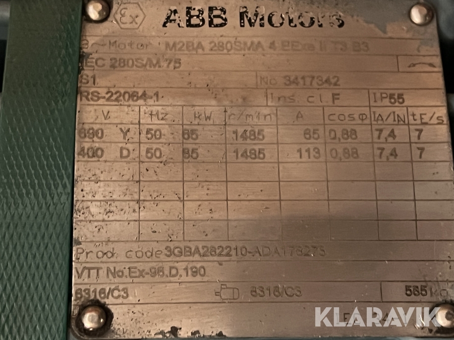 Elmotor ABB M2BA 280SMA 4 E EXE, Södertälje, Klaravik auktio