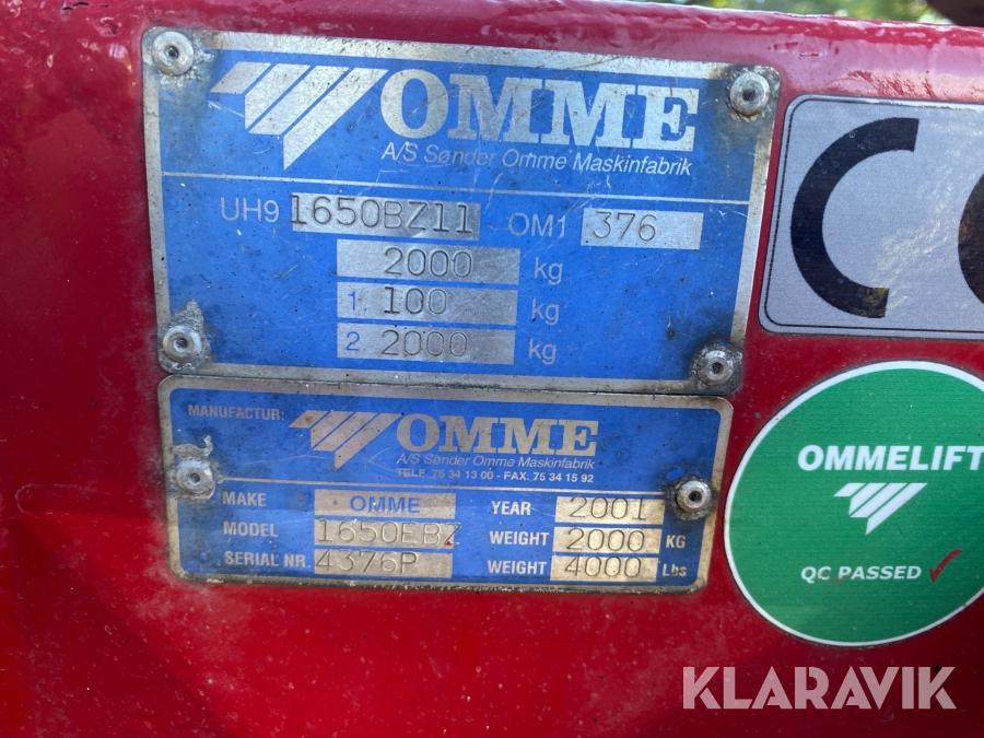 Släpvagnslift Omme 1650 EBZ, Hofors, Klaravik auktioner