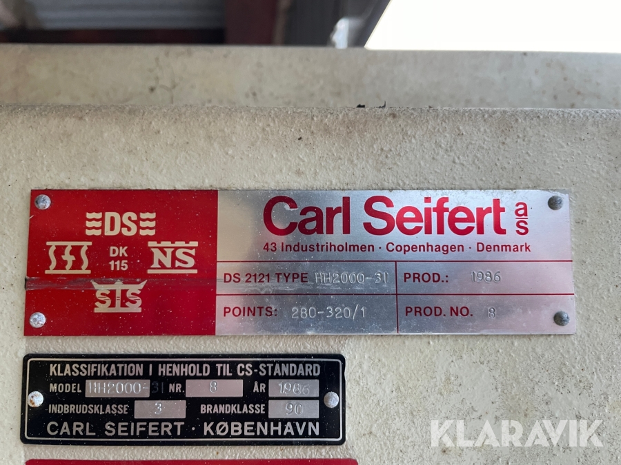 Säkerhetsskåp Carl Seifert HH2000-3T, Orust, Klaravik auktio