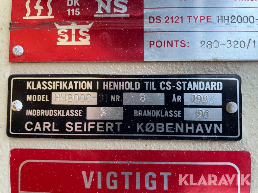 Säkerhetsskåp Carl Seifert HH2000-3T, Orust, Klaravik auktio