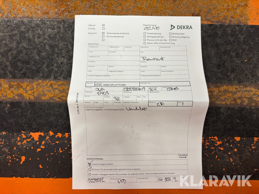 Pelarlift JLG 1230ES, Järfälla, Klaravik auktioner