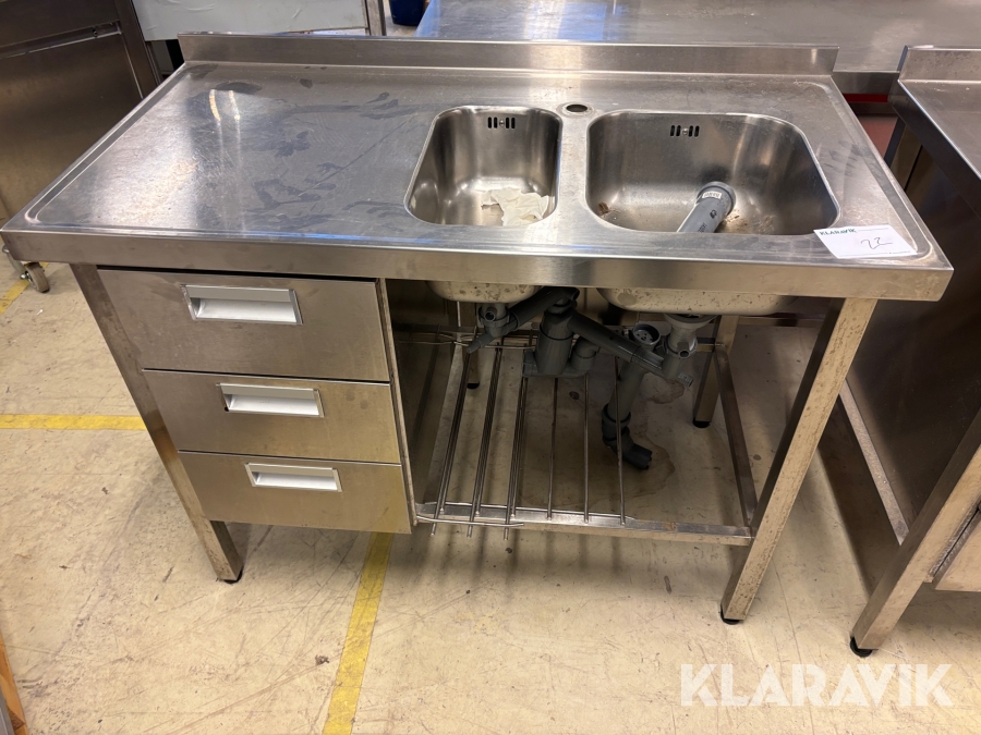 Rostfri diskbänk, bänk med lådor, bänk, Kristianstad, Klarav