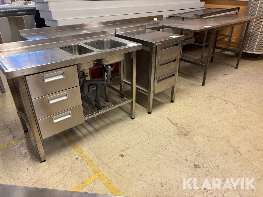 Rostfri diskbänk, bänk med lådor, bänk, Kristianstad, Klarav
