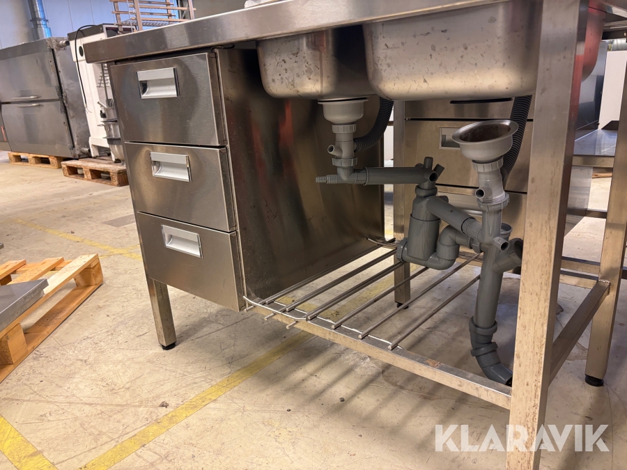 Rostfri diskbänk, bänk med lådor, bänk, Kristianstad, Klarav
