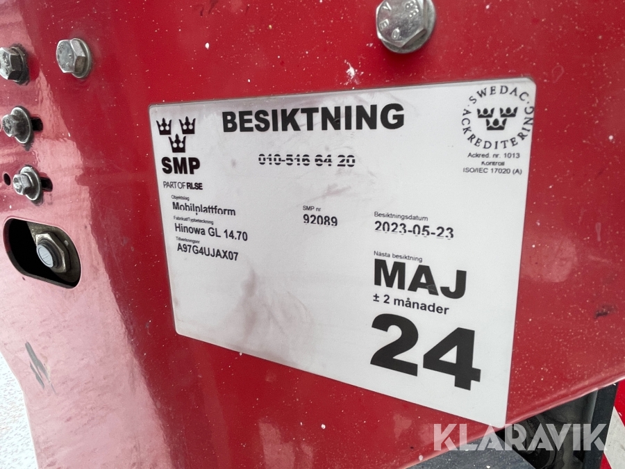 Banddriven skylift Hinowa Goldlift 14.70, Uppsala, Klaravik