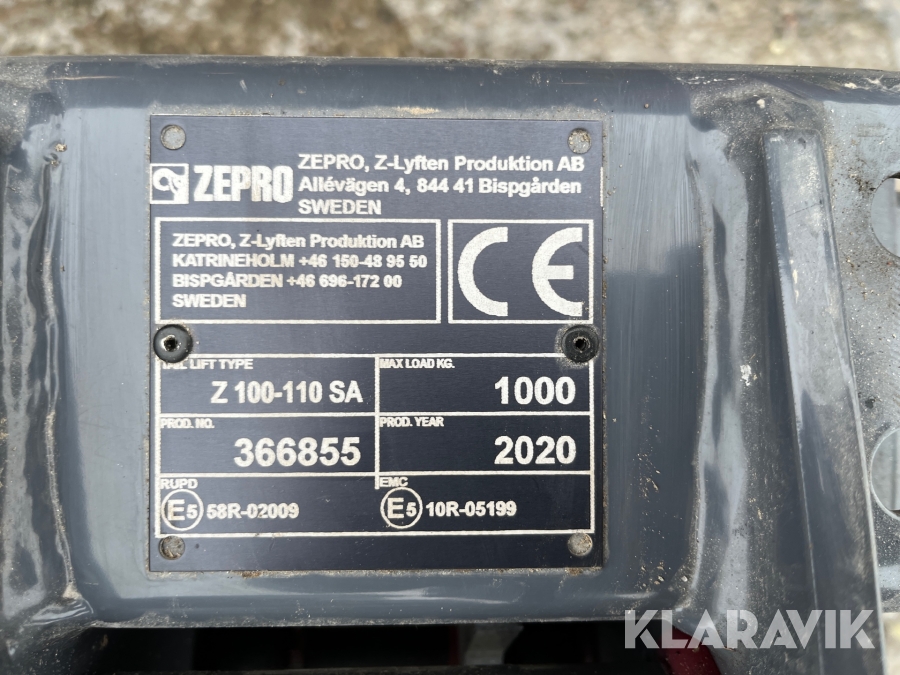 Bakgavellyft Zepro Z100-110SA, Fagersta, Klaravik auktioner