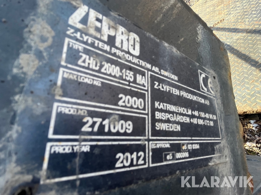 Bakgavellyft Zepro ZHD 2000-155 MA, Upplands-Bro, Klaravik a