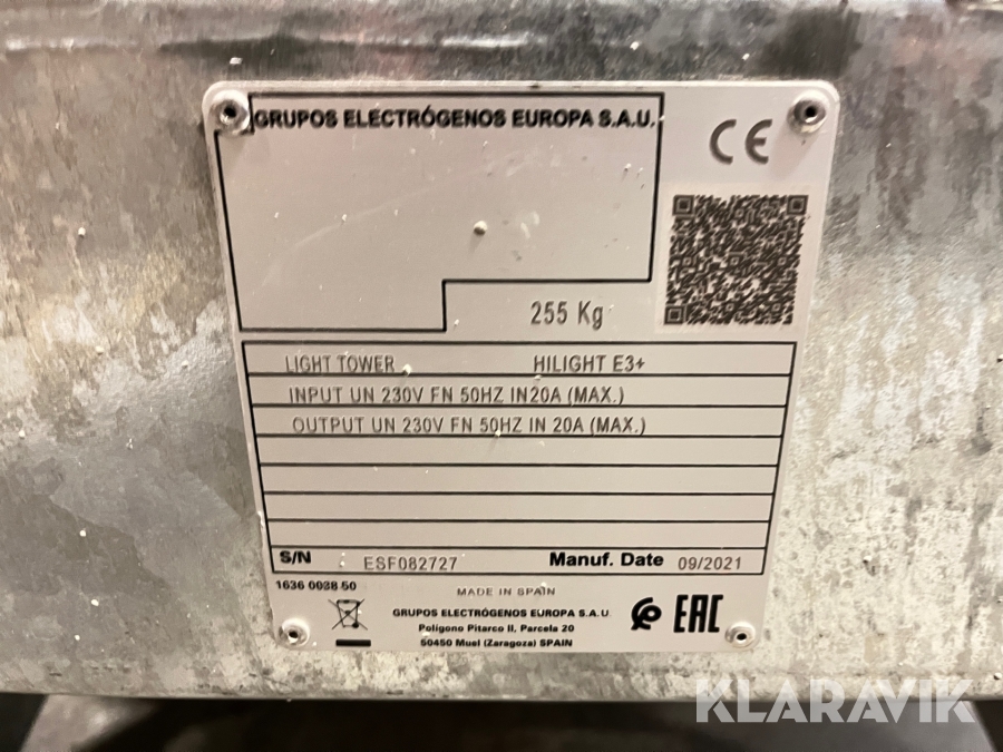 Belysningsmast Atlas Copco HiLight E3+, Upplands Väsby, Klar