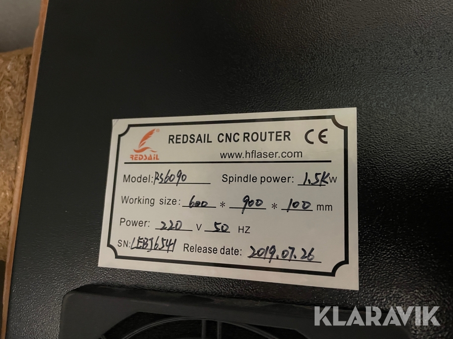 NC-Fräs Redsail CNC Router RS6090, Trollhättan, Klaravik auk