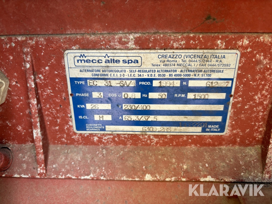 Generator Mecc Alte Spa 26 KVA, Borgholm, Klaravik auktioner