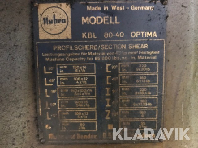 Klaravik Auktioner | Stansmaskin Mubea KBL 80-40 Optima