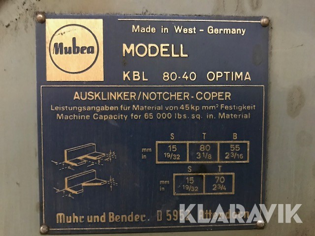Klaravik Auktioner | Stansmaskin Mubea KBL 80-40 Optima
